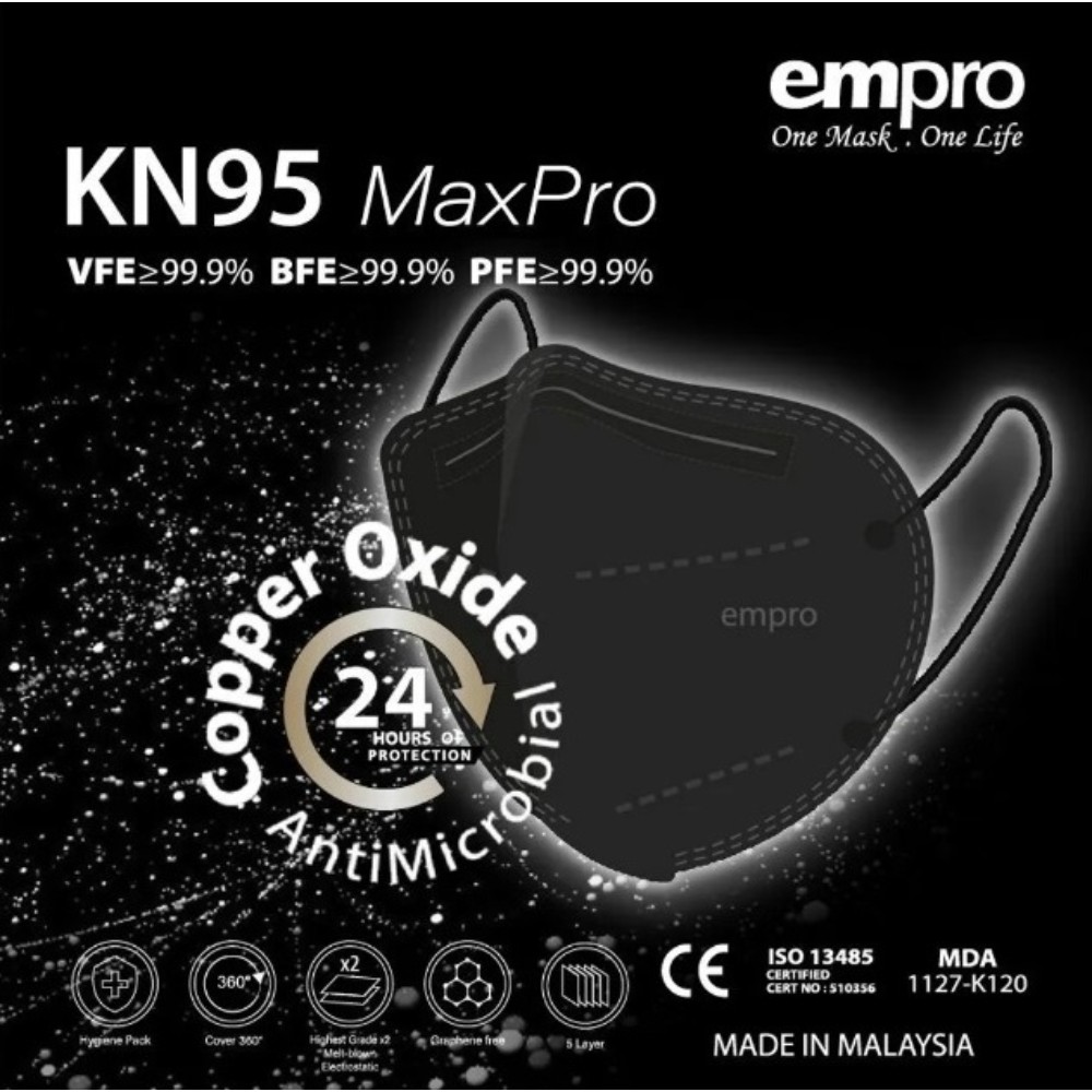 EMPRO KN95 MAXPRO COPPER OXIDE MASK (10+2) BLACK