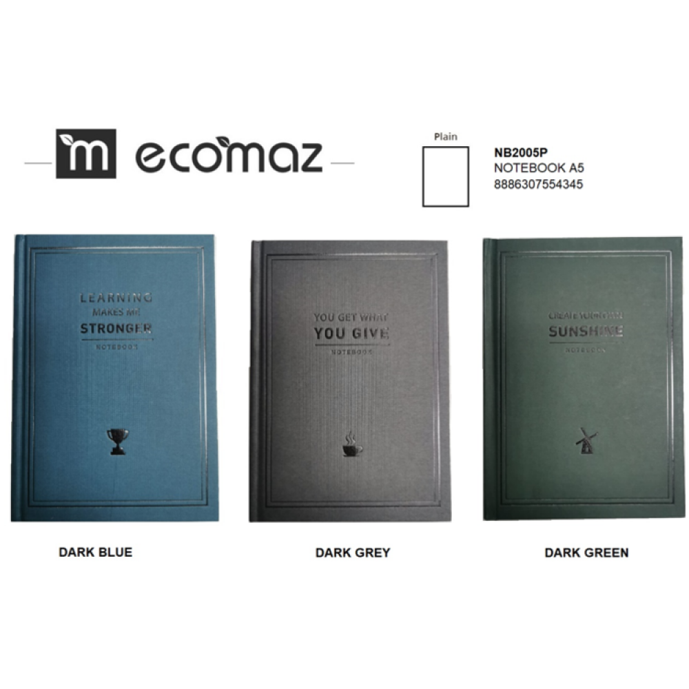 ECOMAZ Hard Cover Note Book A5 Plain NB2005P 80sheets 100g (Random Colour)