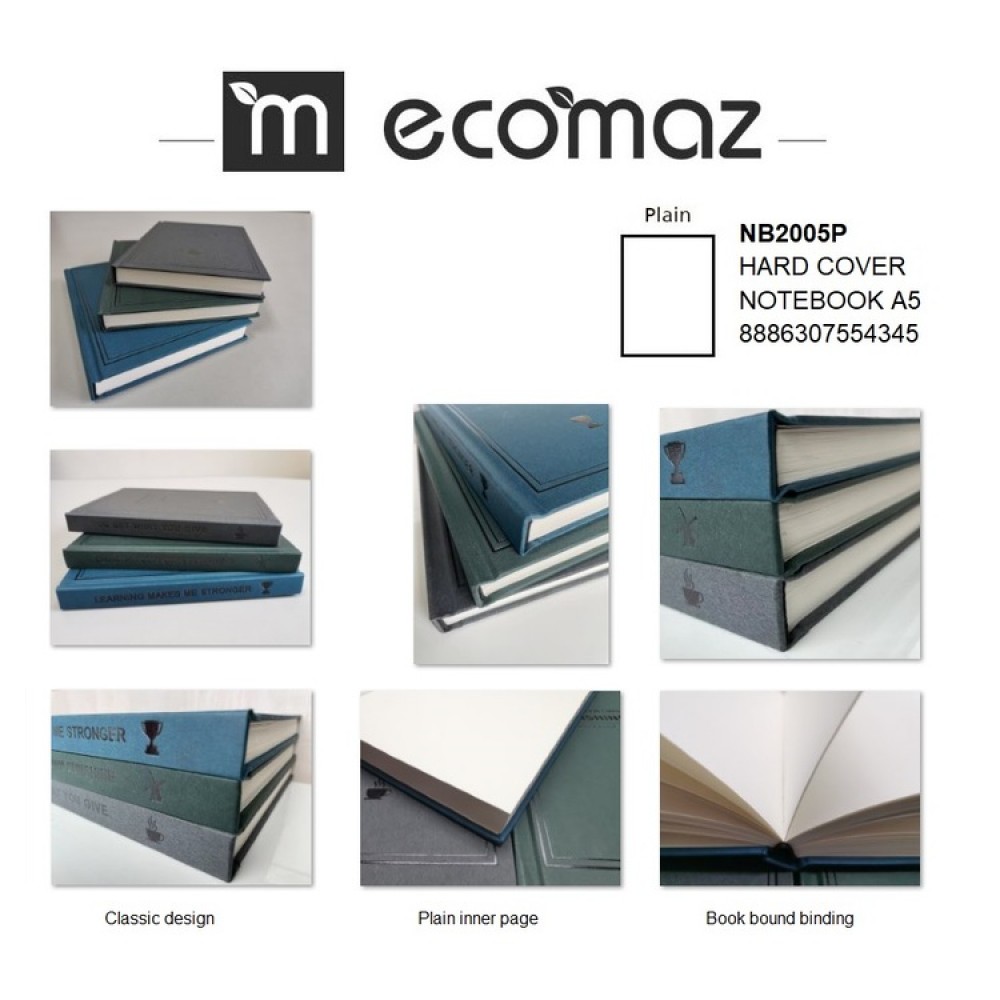 ECOMAZ Hard Cover Note Book A5 Plain NB2005P 80sheets 100g (Random Colour)