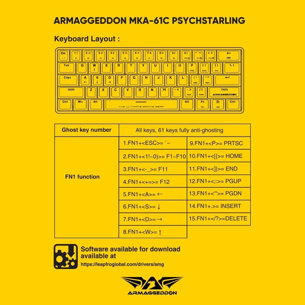 ARMAGGEDDON MKA-61C PSYCHSTARLING BLUE SWITCH 61 KEYS MECHANICAL GAMING ...