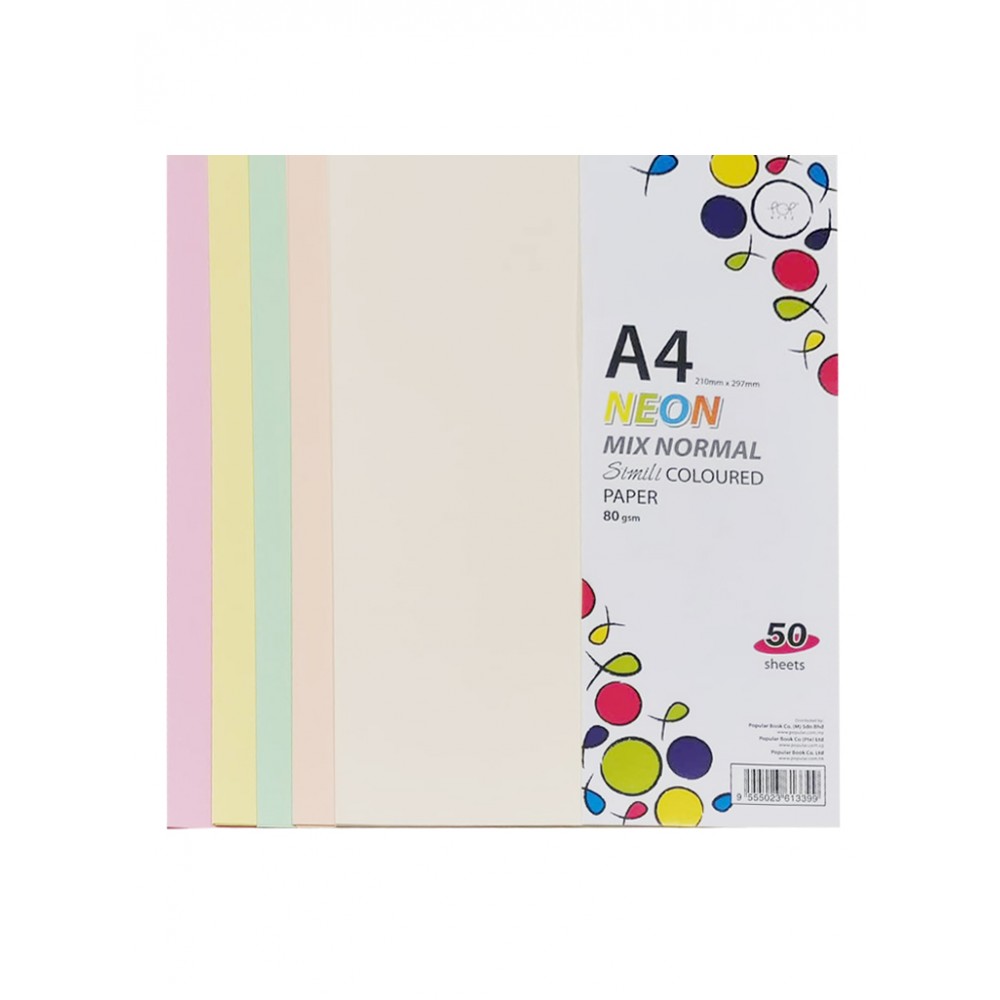 POP ARTZ SIMILI COLOUR PAPER A4 80GSM 50'S PASTEL MIX COLOUR