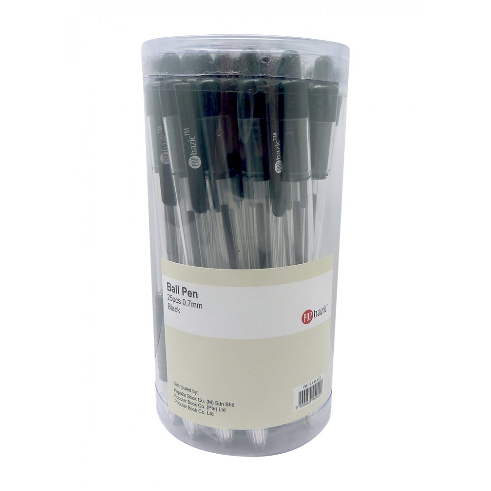 POP BAZIC RETRACTABLE GRIP BALL PEN 0.7MM 25 PIECES SET BLACK